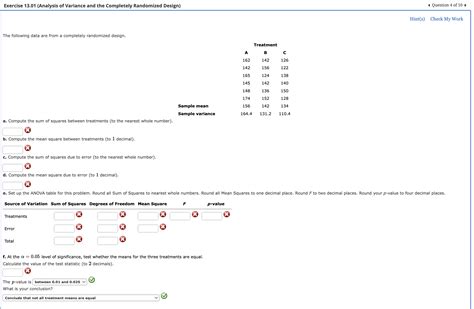 Solved Exercise 13 01 Analysis Of Variance And The Chegg