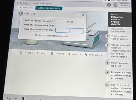 Solved Lab Skills · Using A Balance Submit Introduction Laboratory Simulation A Lab Data Phase