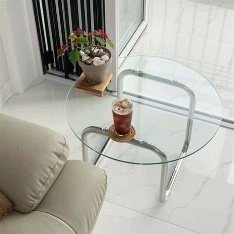Kgmetal 600파이 높이 380 스텐 폴리싱 원형 강화유리테이블 금속집기 철제프레임 Facebook