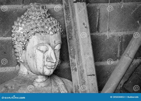 Buddha Sandstone Statue In Temple Thailand Black And White Picture