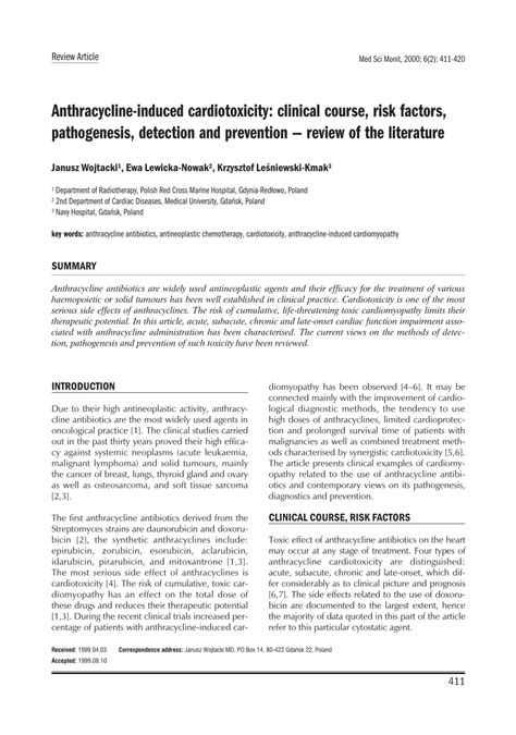 Pdf Anthracycline Induced Cardiotoxicity Clinical Course Risk Factors Pathogenesis