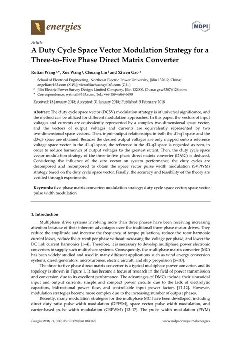 Pdf A Duty Cycle Space Vector Modulation Strategy For A Three To Five
