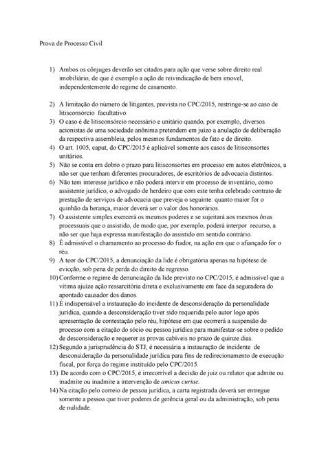 Prova Processo Civil Direito Processual Civil I A UFRGS Studocu