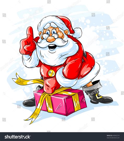 Cheerful Santa Claus Opening Christmas Gift стоковая векторная графика