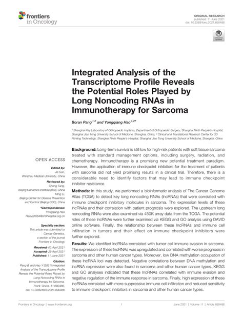 Pdf Integrated Analysis Of The Transcriptome Profile Reveals The