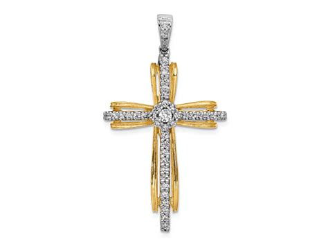 14k Yellow And White Gold 13ct Diamond Passion Cross Pendant 16zh3a