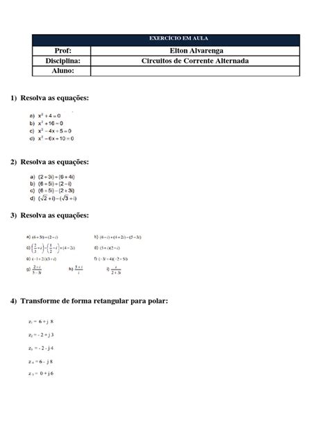 Lista De Execícios Números Complexos Pdf
