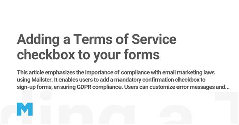 Adding A Terms Of Service Checkbox To Your Forms Mailster Knowledge Base