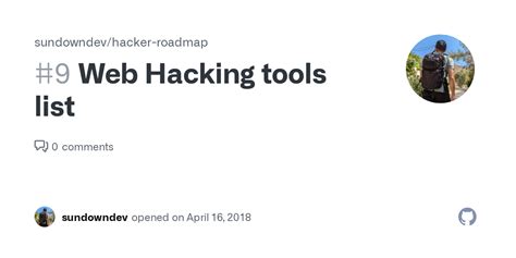 Web Hacking Tools List · Issue 9 · Sundowndevhacker Roadmap · Github