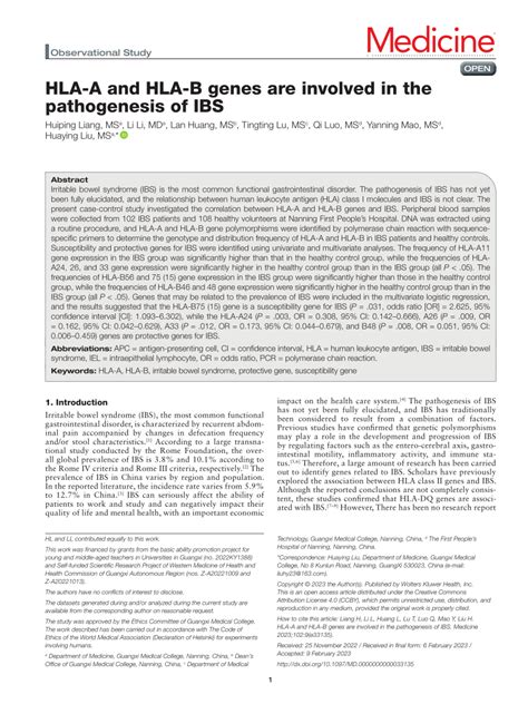 Pdf Hla A And Hla B Genes Are Involved In The Pathogenesis Of Ibs