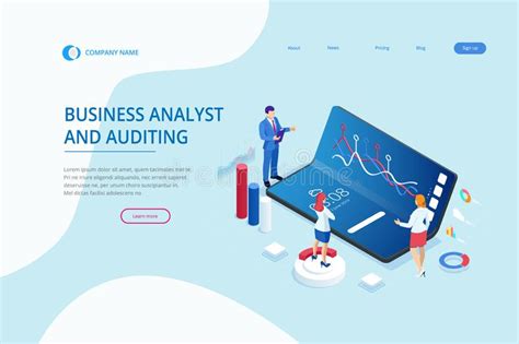 Landing Page With Isometric Business And Finance Analysts Analyzing Key Performance Indicators
