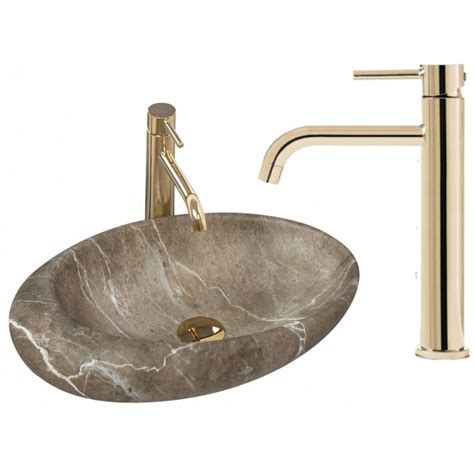 Umywalka Nablatowa Rea Roxy Stone Natural Bateria Nexos Gold Sklep