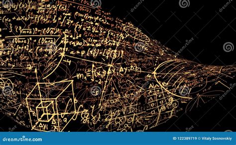 3d Rendering Of Abstract Blocks Of Mathematical Formulas Located In The Virtual Space Stock