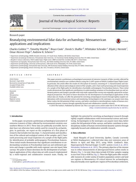 PDF Reanalyzing Environmental Lidar Data For Archaeology Mesoamerican Applications And