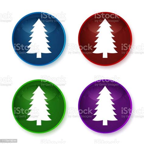 常綠針葉松樹圖示閃亮圓按鈕設置插圖向量圖形及更多pinaceae圖片 Pinaceae 事件 冬天 Istock