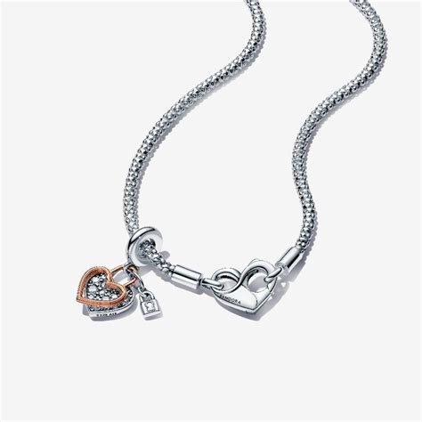 Pandora Moments Studded Chain Necklace And Heart Dangle Set
