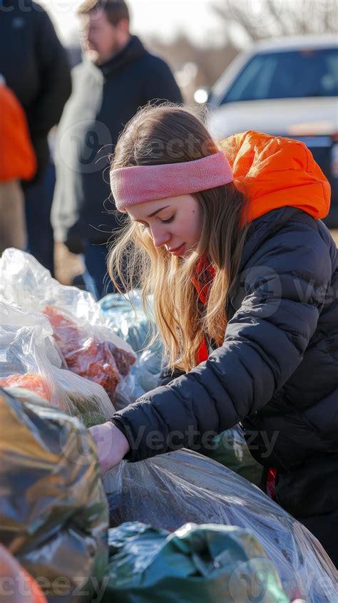 Young Volunteer Sorting Donations Community Support 58423320 Stock