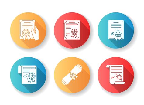 Certificates Flat Design Long Shadow Glyph Icons Set 1734963 Vector