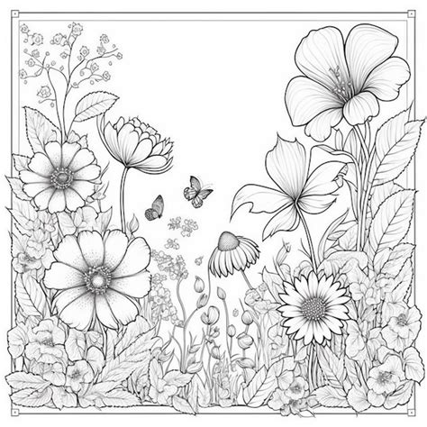 Um Desenho Preto E Branco De Flores E Borboletas Generativas Ai Foto