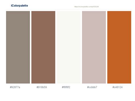 92877a 916b59 F8f8f2 Ccbbb7 C46124 Icolorpalette