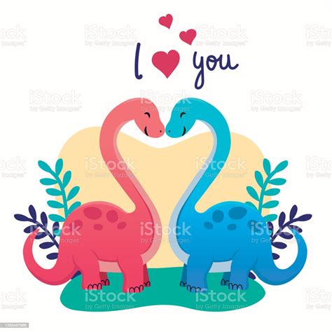 Ilustración De Amor De Dinosaurio Y Más Vectores Libres De Derechos De Dinosaurio Dinosaurio