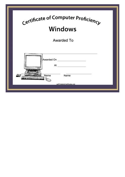 Windows Computer Proficiency Certificate Printable Pdf Download