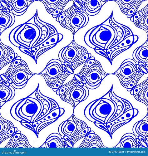 Seamless Tile Pattern Of Abstract Geometric Blue Elements On White