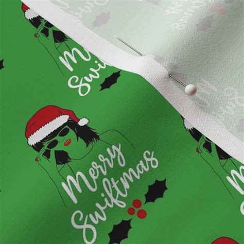 Small Merry Swiftmas Green Taylor Swift Fabric Spoonflower