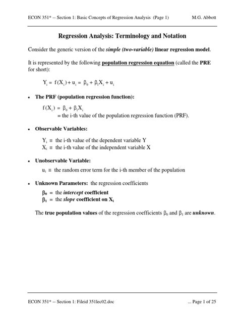 regression analysis terminology and notation the prf population