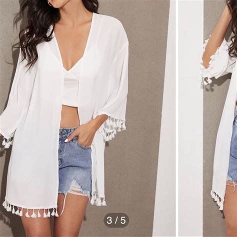 Womens Kimonos Sheer White With Tassels Gem