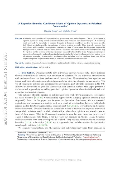 Pdf Repulsive Bounded Confidence Model Of Opinion Dynamics In