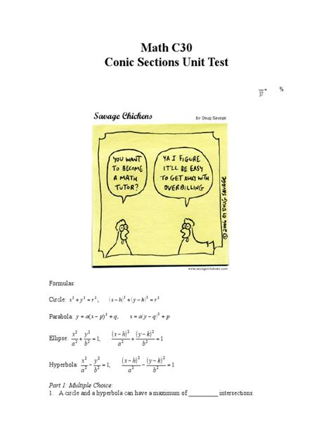 Conic Sections Unit Test 2009 Download Free Pdf Algebraic Geometry Mathematical Objects