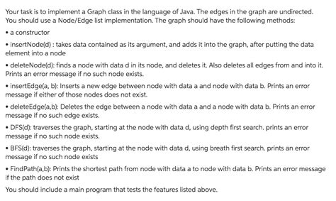 Solved Your Task Is To Implement A Graph Class In The Chegg