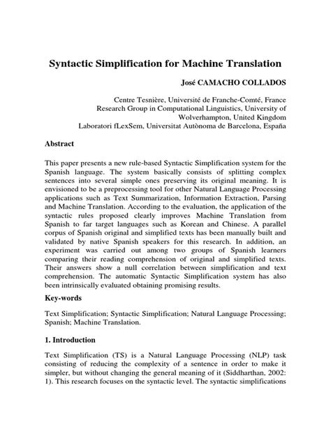Syntactic Simplification For Mt Bulag Pdf Parsing Translations