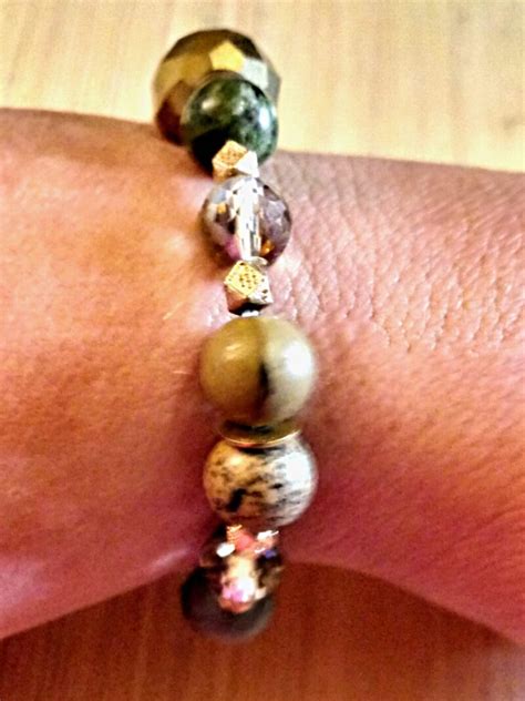 ~ Ursa Major ~ Picture Jasper Unakite Hematite And Glass Stretch Bead
