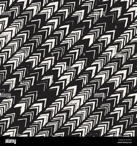 Vector Seamless Freehand Pattern Doodle Monochrome Print With Hand Drawn Chevron Texture