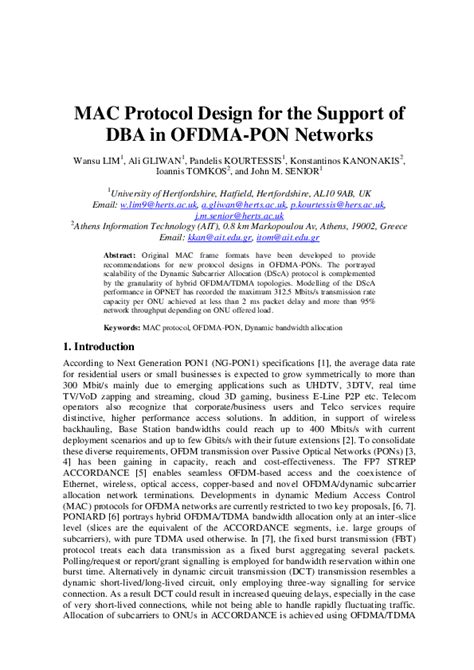Pdf Mac Protocol Design For The Support Of Dba In Ofdma Pon Networks