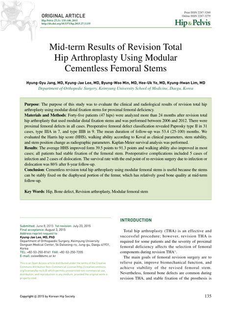 Pdf Mid Term Results Of Revision Total Hip Arthroplasty Using Modular Cementless Femoral Stems