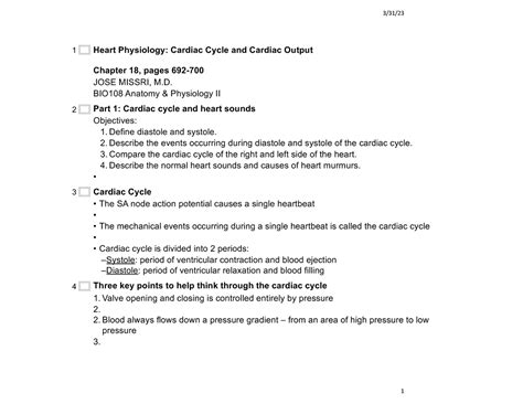 Lecture Heart Physiology Cardiac Cycle And Cardiac Output Updated Copy