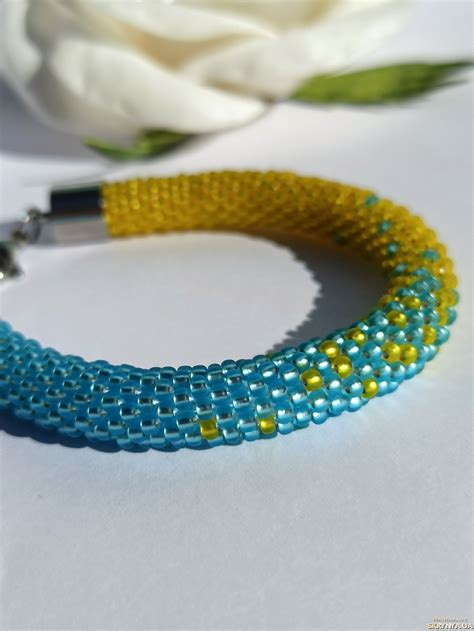 Купити Жовто блакитний браслет з бісеру Skrynya Ua