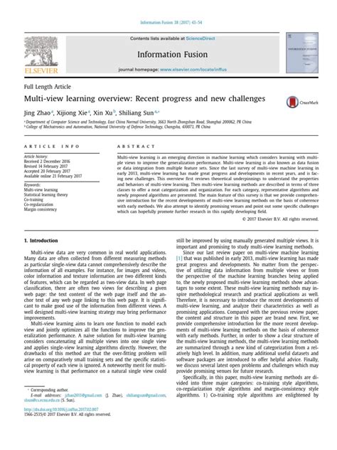 Multi View Learning Overview Recent Progress And New Challenges Pdf