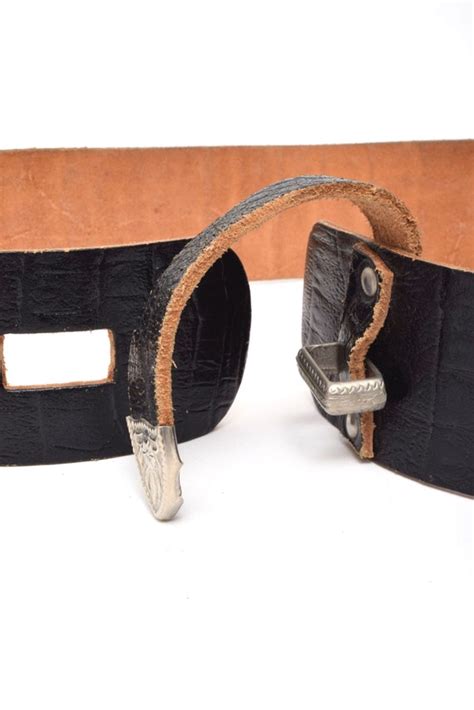 Vintage 90s Wide Black Alligator Style Real Leather … Gem
