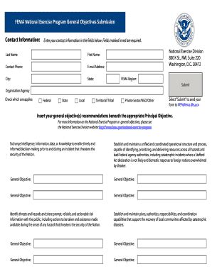 Fillable Online Fema FEMA National Exercise Program General Objectives Submission Fema Fax
