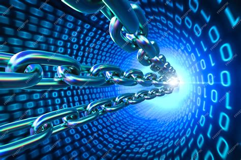 Premium Photo Blockchain Technology Concept With 3d Rendering Chains Connect To Binary Code