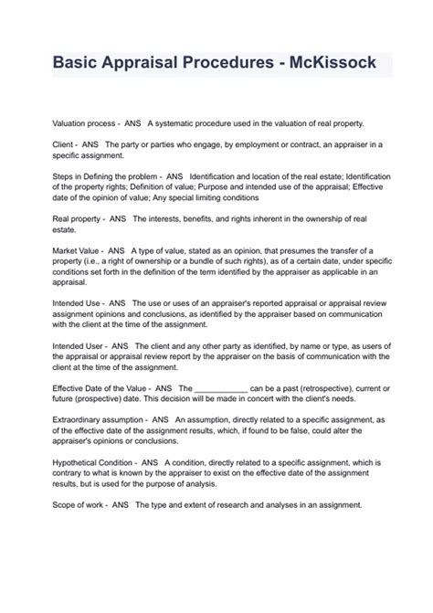 Basic Appraisal Procedures McKissock Exam Questions And Answers