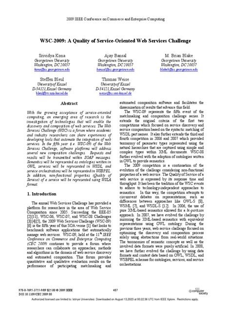 Wsc 2009 A Quality Of Service Oriented Web Services Challenge Pdf