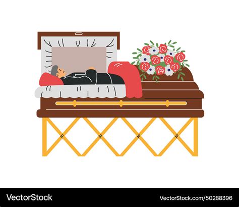 Dead Man In Coffin Flat Funeral Mourning Vector Image