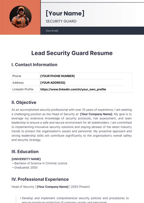 Lead Security Guard Resume Edit Online And Download Example