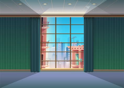 Cartoon Style Empty Room Restaurant Hotel Living Room Or Bedroom With Large Window With