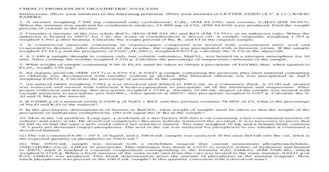 Problem Set Gravimetric Analysis